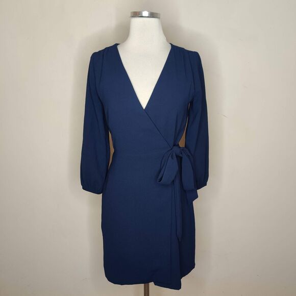 J. Crew | Dresses | J Crew Navy Crepe Wrap Dress Long Sleeve Career ...